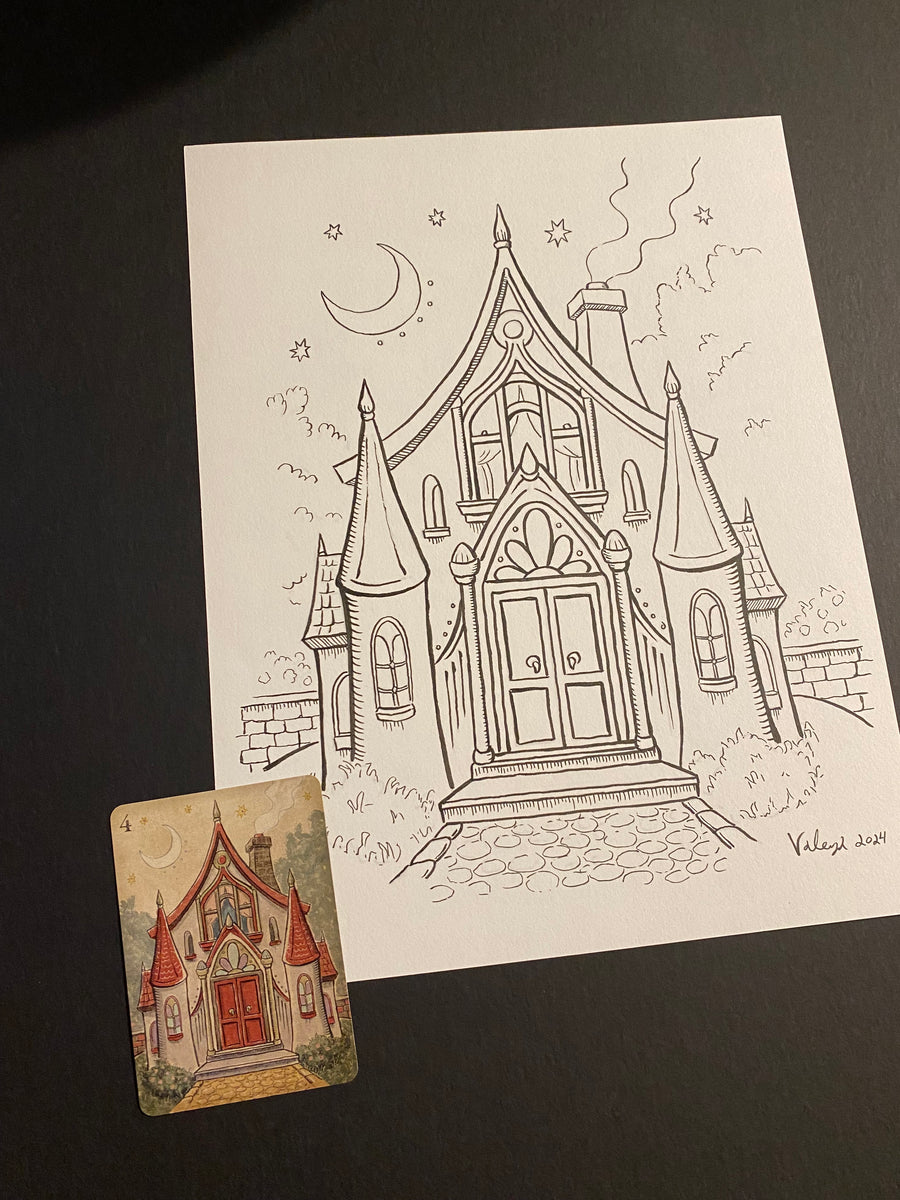 The House: Lenormand Della Luna Original Ink Drawing – Deviant Moon Inc