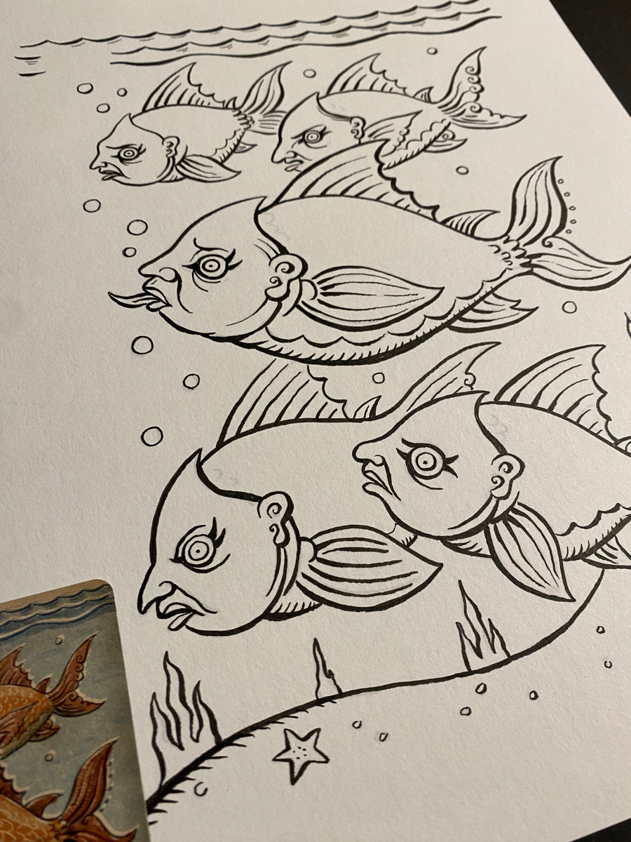 The Fish : Lenormand Della Luna Original Ink Drawing – Deviant Moon Inc