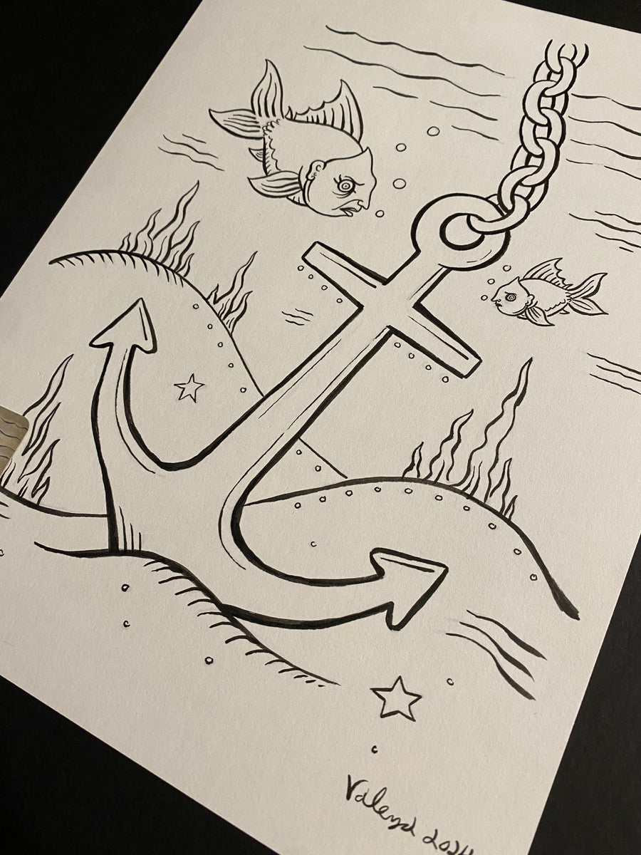 The Anchor: Lenormand Della Luna Original Ink Drawing – Deviant Moon Inc