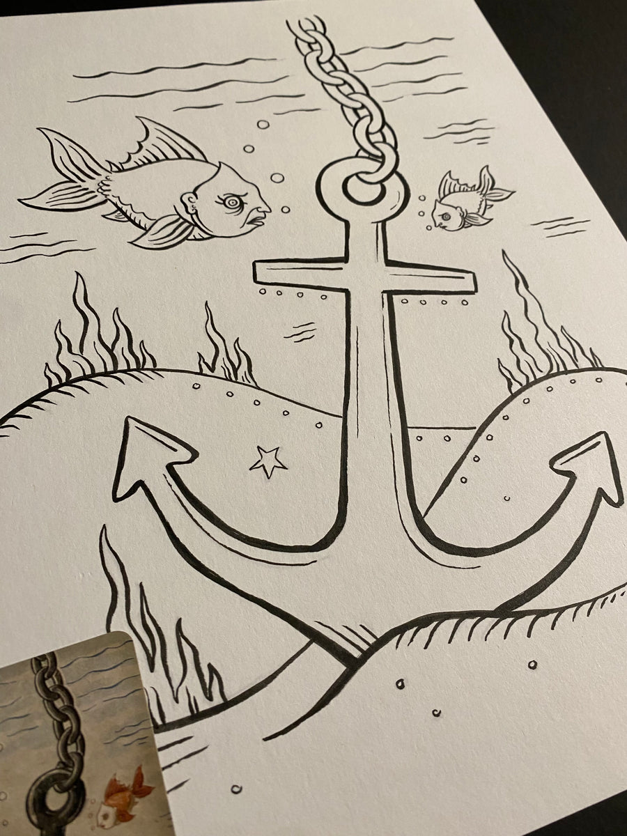 The Anchor: Lenormand Della Luna Original Ink Drawing – Deviant Moon Inc