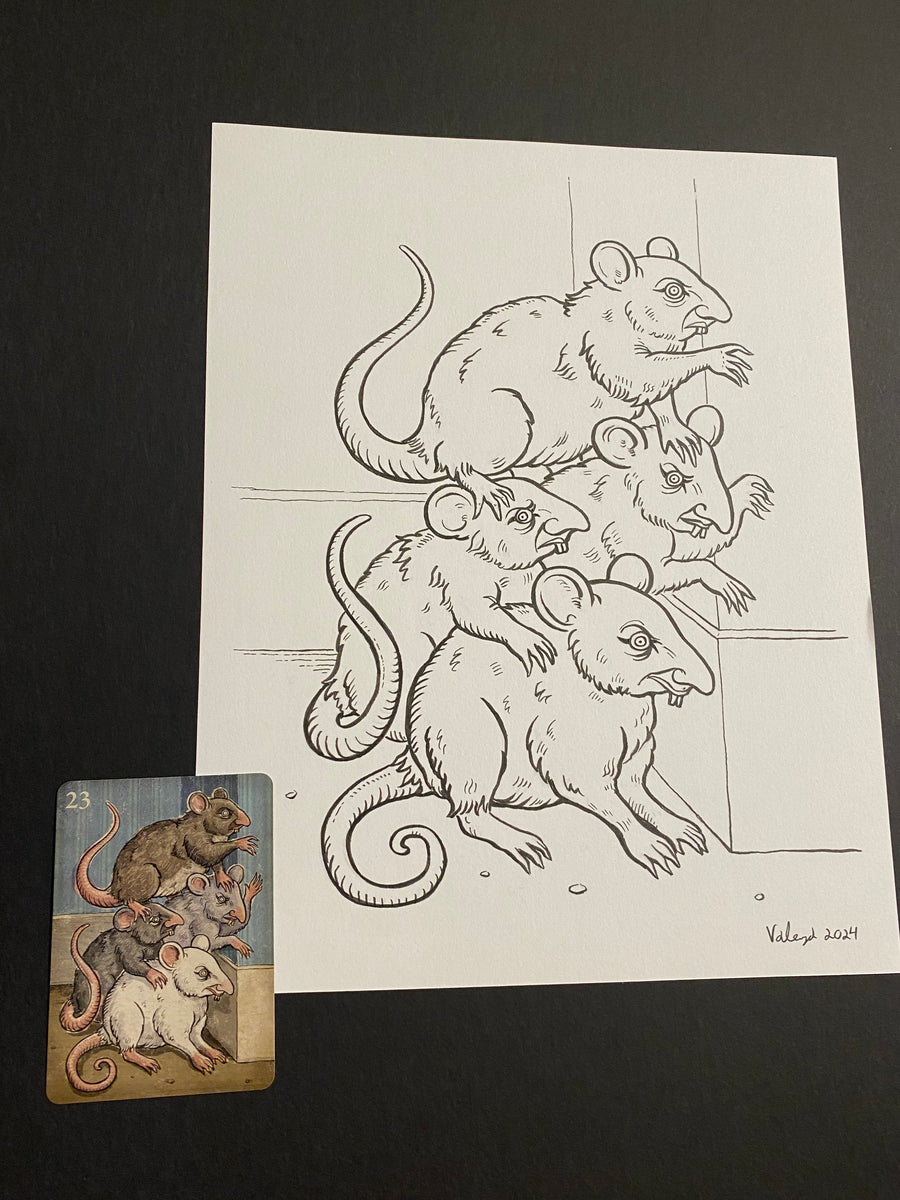 The Mice: Lenormand Della Luna Original Ink Drawing – Deviant Moon Inc