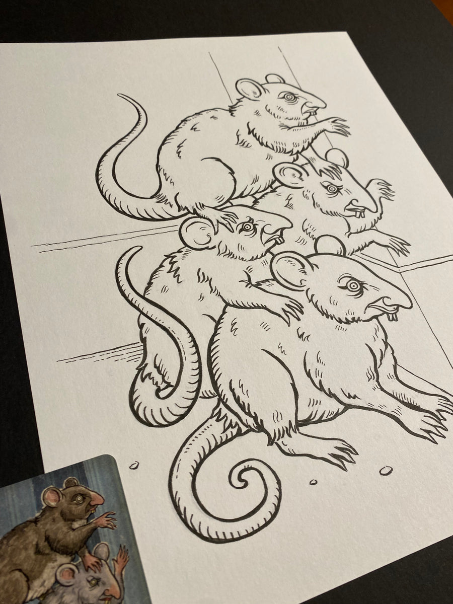 The Mice: Lenormand Della Luna Original Ink Drawing – Deviant Moon Inc