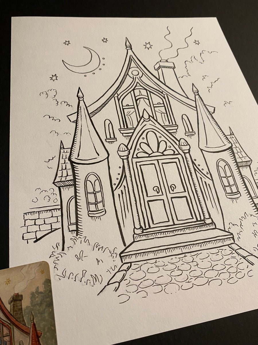 The House: Lenormand Della Luna Original Ink Drawing – Deviant Moon Inc
