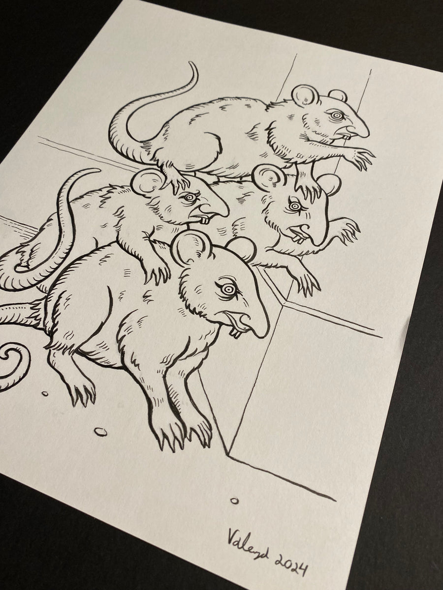 The Mice: Lenormand Della Luna Original Ink Drawing – Deviant Moon Inc