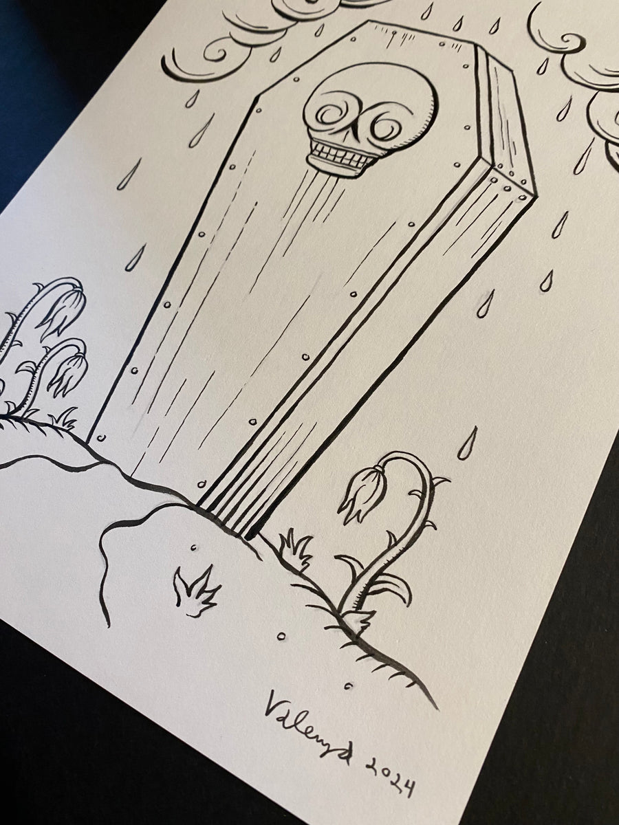 The Coffin: Lenormand Della Luna Original Ink Drawing – Deviant Moon Inc