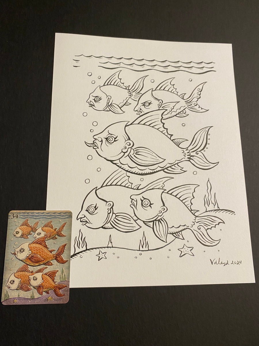 The Fish : Lenormand Della Luna Original Ink Drawing – Deviant Moon Inc