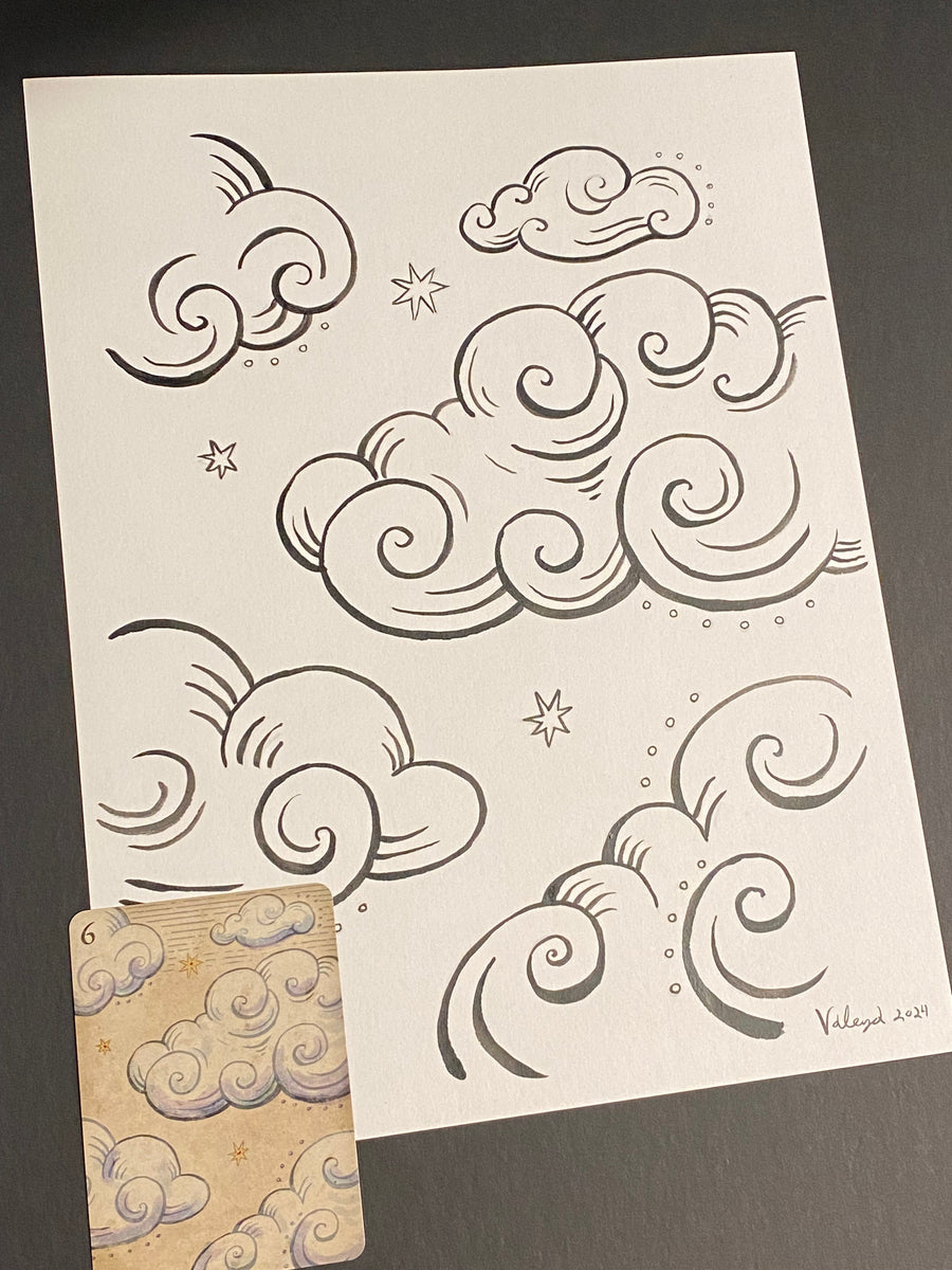 The Clouds: Lenormand Della Luna Original Ink Drawing – Deviant Moon Inc