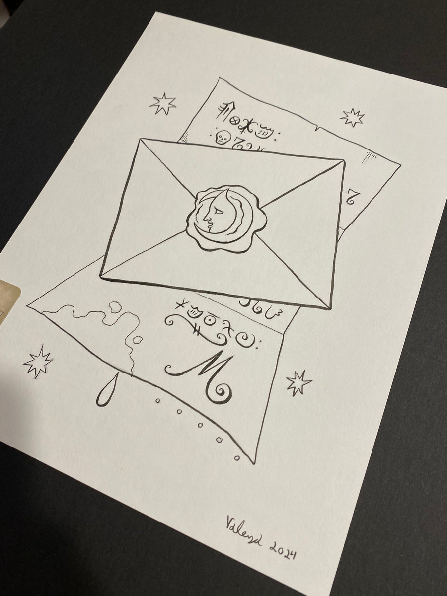 The Letter: Lenormand Della Luna Original Ink Drawing – Deviant Moon Inc
