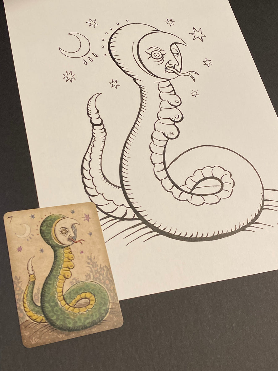The Snake: Lenormand Della Luna Original Ink Drawing – Deviant Moon Inc