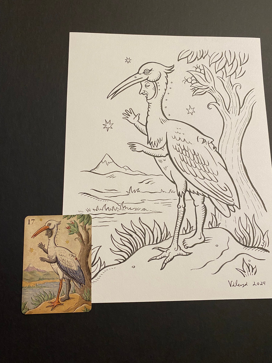 The Stork: Lenormand Della Luna Original Ink Drawing – Deviant Moon Inc