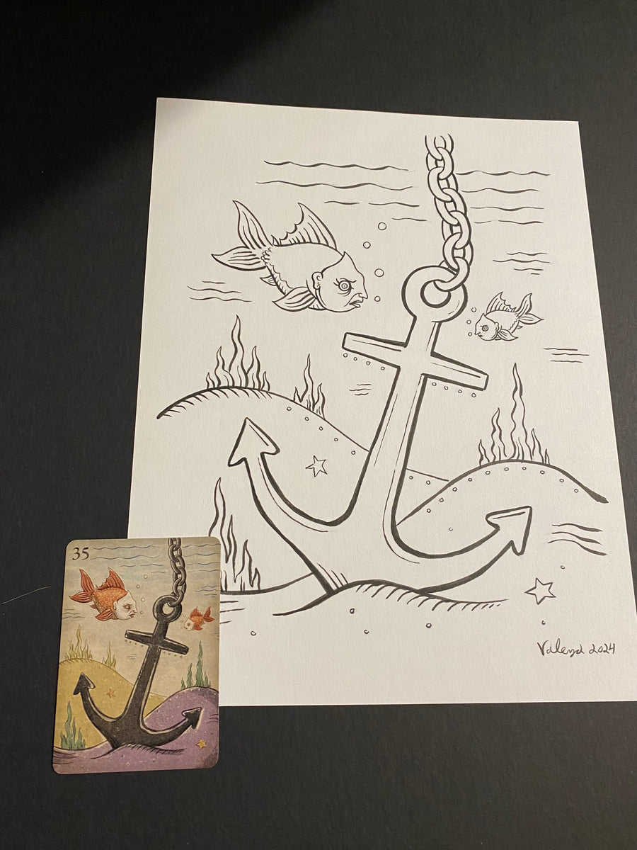 The Anchor: Lenormand Della Luna Original Ink Drawing – Deviant Moon Inc