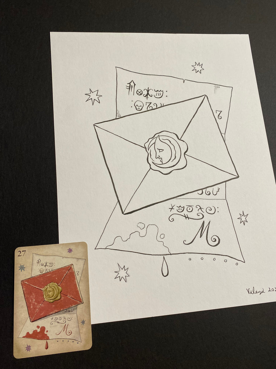 The Letter: Lenormand Della Luna Original Ink Drawing – Deviant Moon Inc
