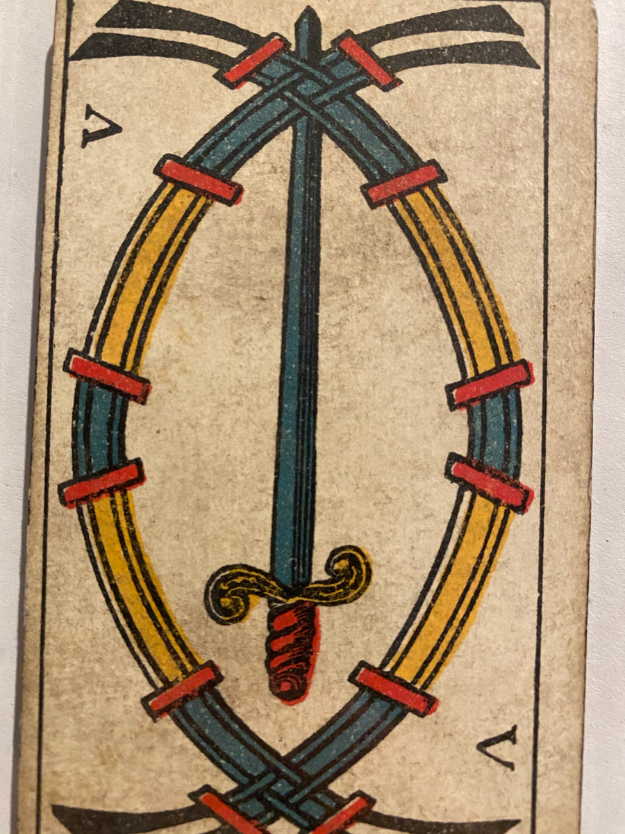 “5 of Swords”-Authentic Antique Tarot Card 1930 – Deviant Moon Inc